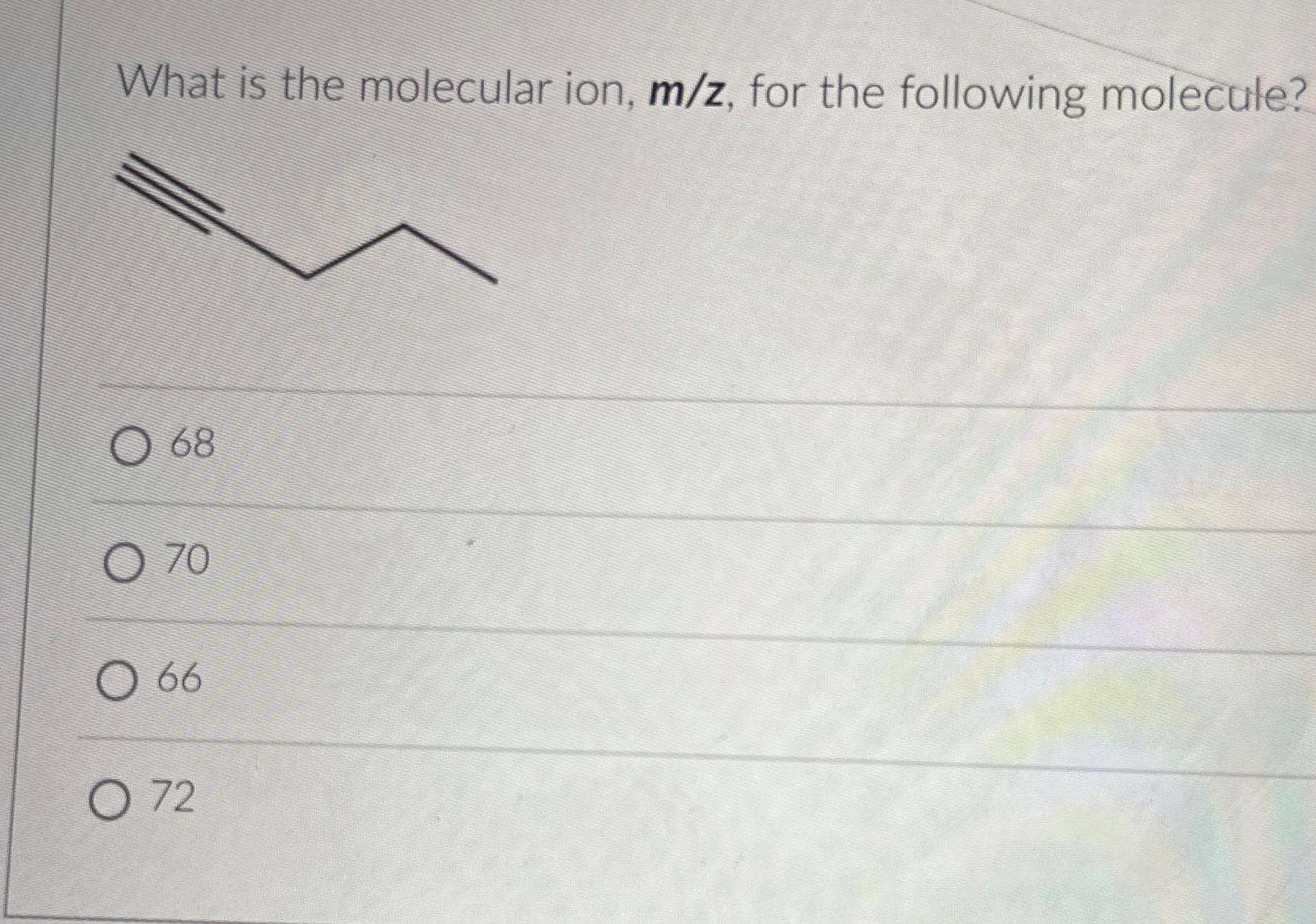 Solved What is the molecular ion, mz, ﻿for the following | Chegg.com