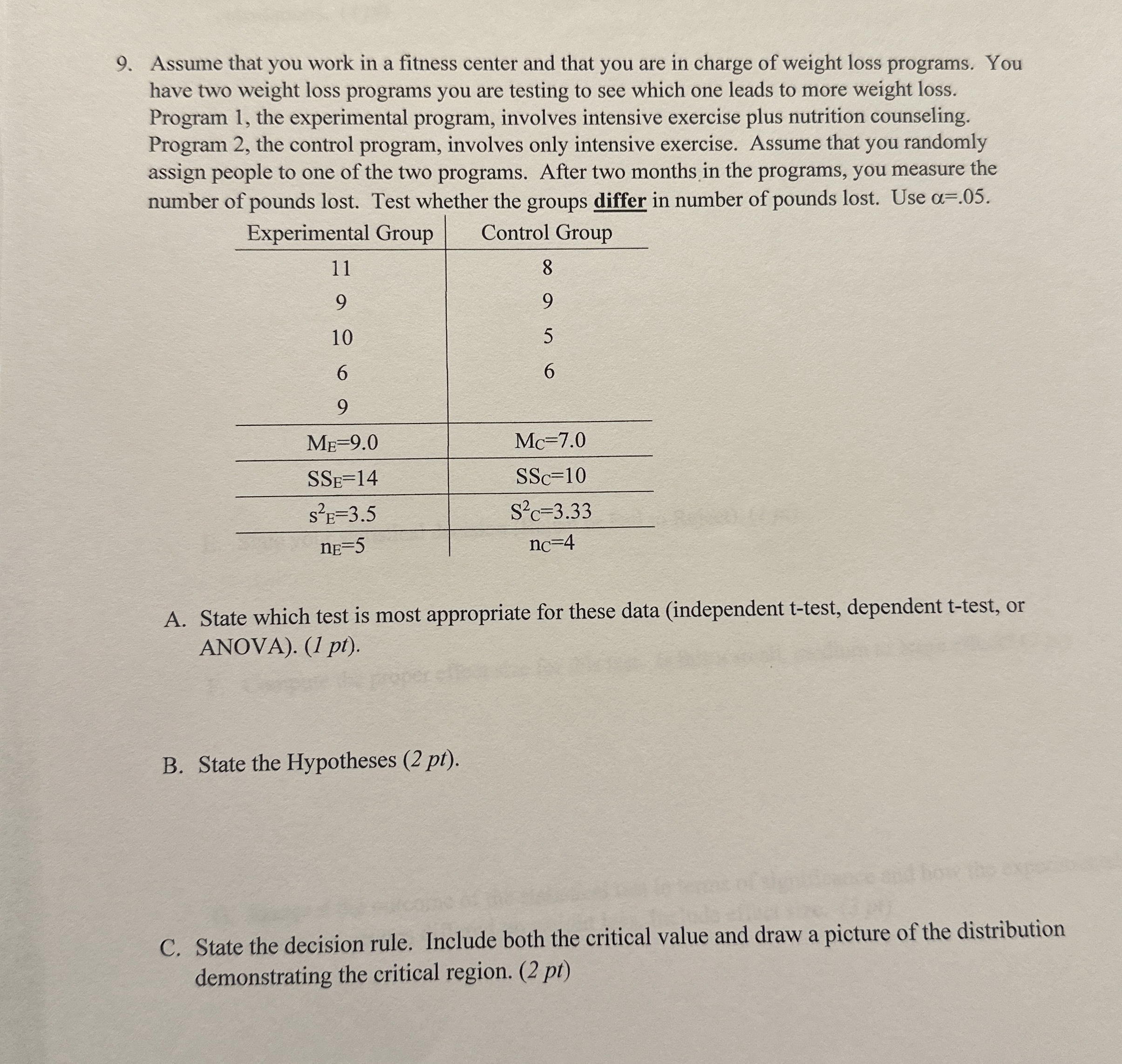Solved Assume that you work in a fitness center and that you | Chegg.com