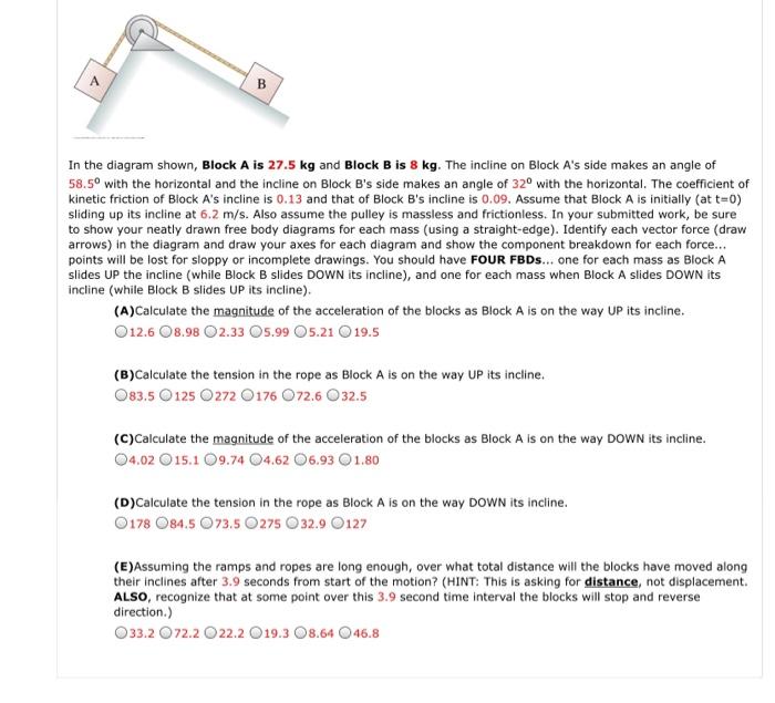 Solved A B In the diagram shown, Block A is 27.5 kg and | Chegg.com