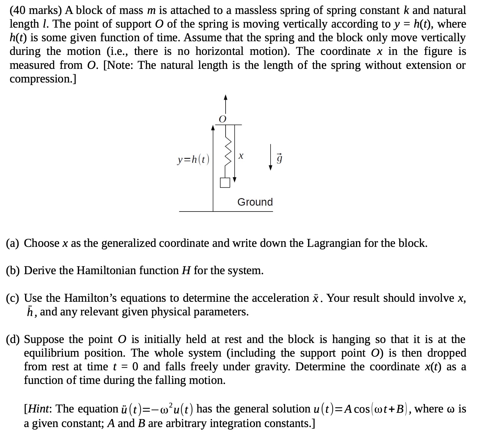 Solved (40 ﻿marks) ﻿A block of mass m is attached to a | Chegg.com