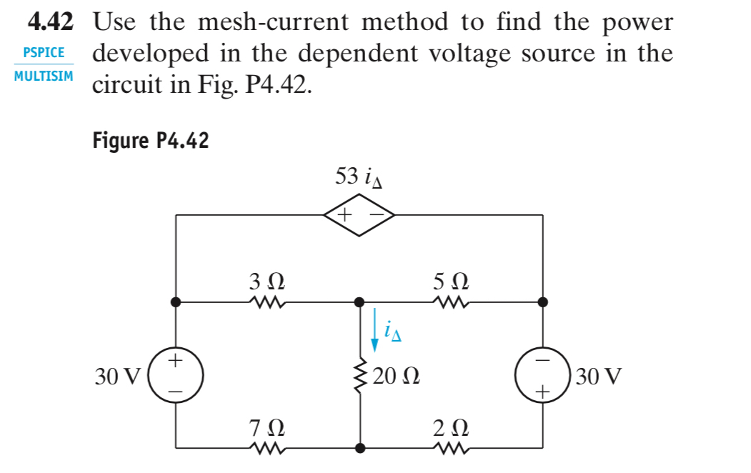 Solved 4.42 ﻿Use the mesh-current method to find the | Chegg.com