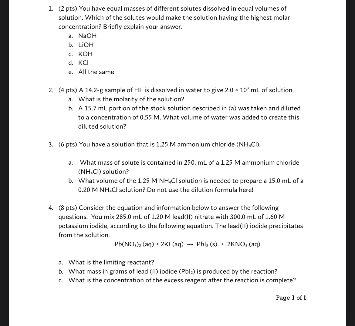 Solved NameCHEM 107Homework 6: Molarity, Solution | Chegg.com