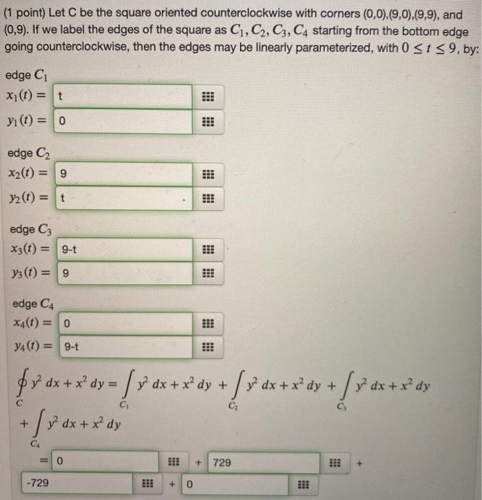 Solved (1 point) Let C be the square oriented | Chegg.com