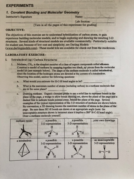 Solved EXPERIMENTS 1. Covalent Bonding and Molecular | Chegg.com