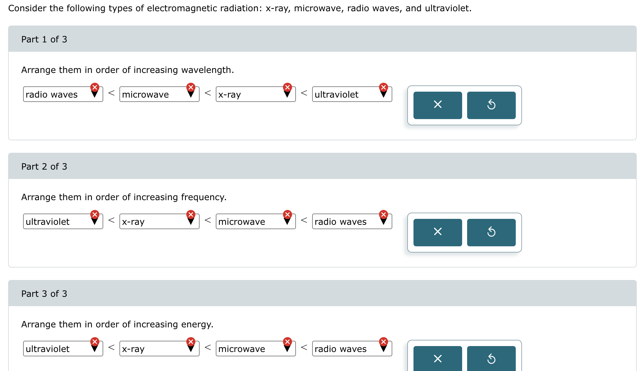 Solved Consider the following types of ﻿electromagnetic | Chegg.com