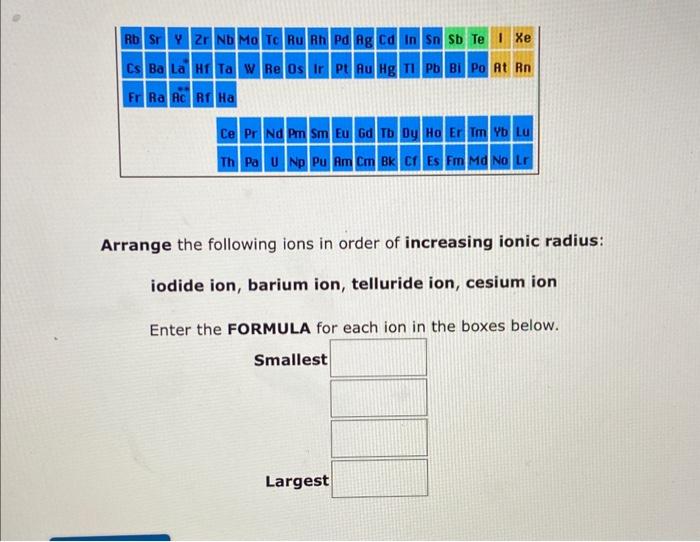 Solved Arrange the following ions in order of increasing | Chegg.com