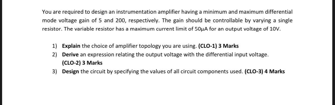 Solved You are required to design an instrumentation | Chegg.com