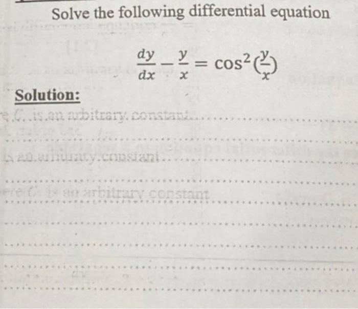 Solved Solve the following differential equation | Chegg.com