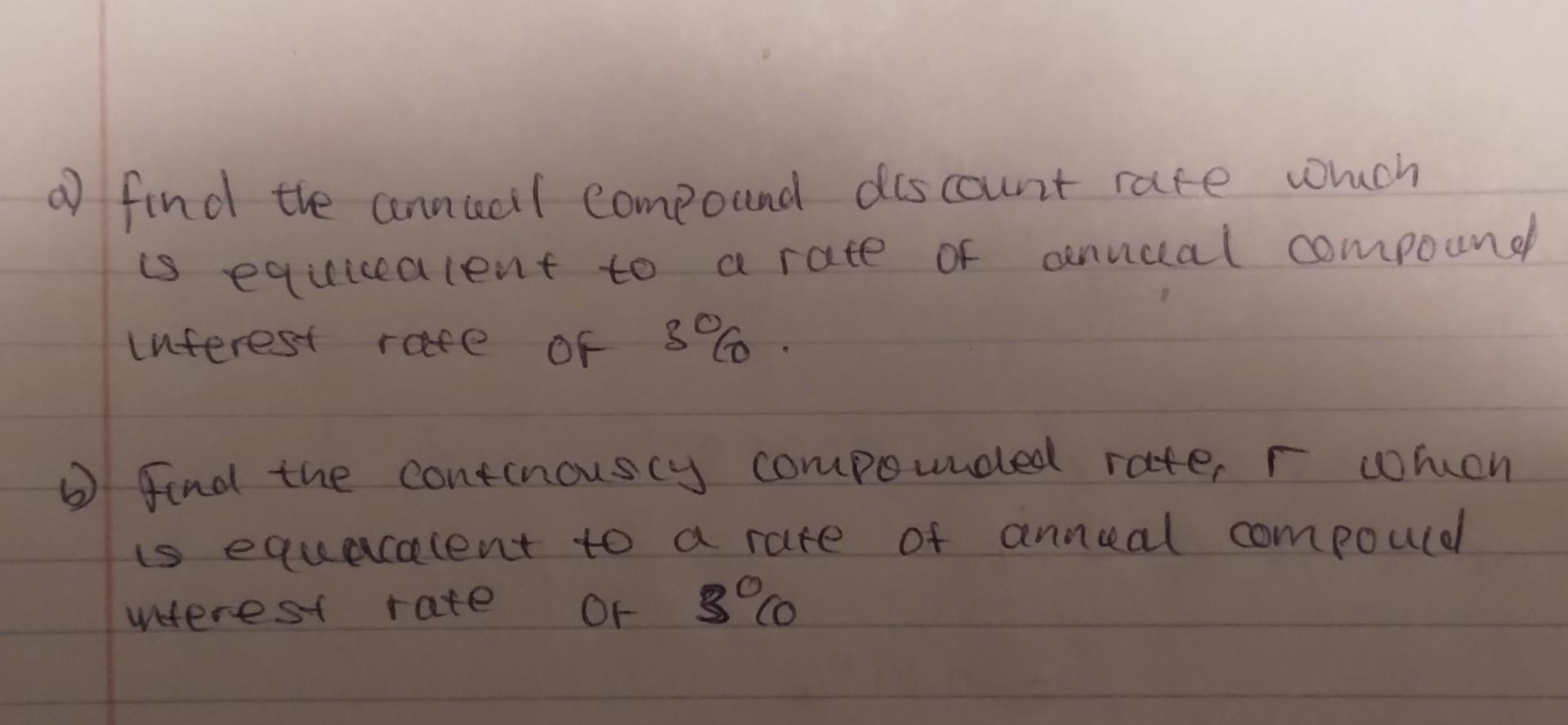 Solved a) Find the annual compound discount rate which is | Chegg.com