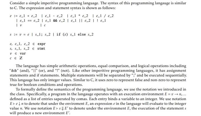 Solved Consider a simple imperitive programming language. | Chegg.com
