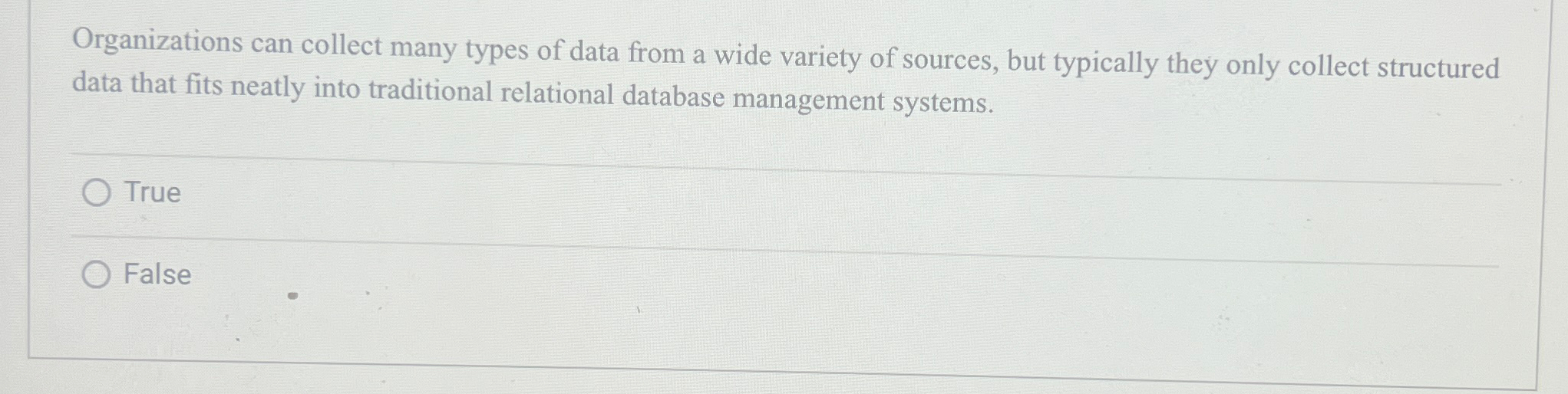 Solved Organizations can collect many types of data from a | Chegg.com