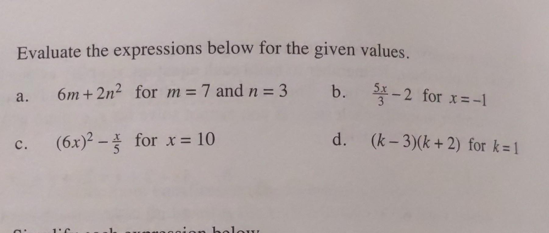 Solved Evaluate the expressions below for the given values. | Chegg.com