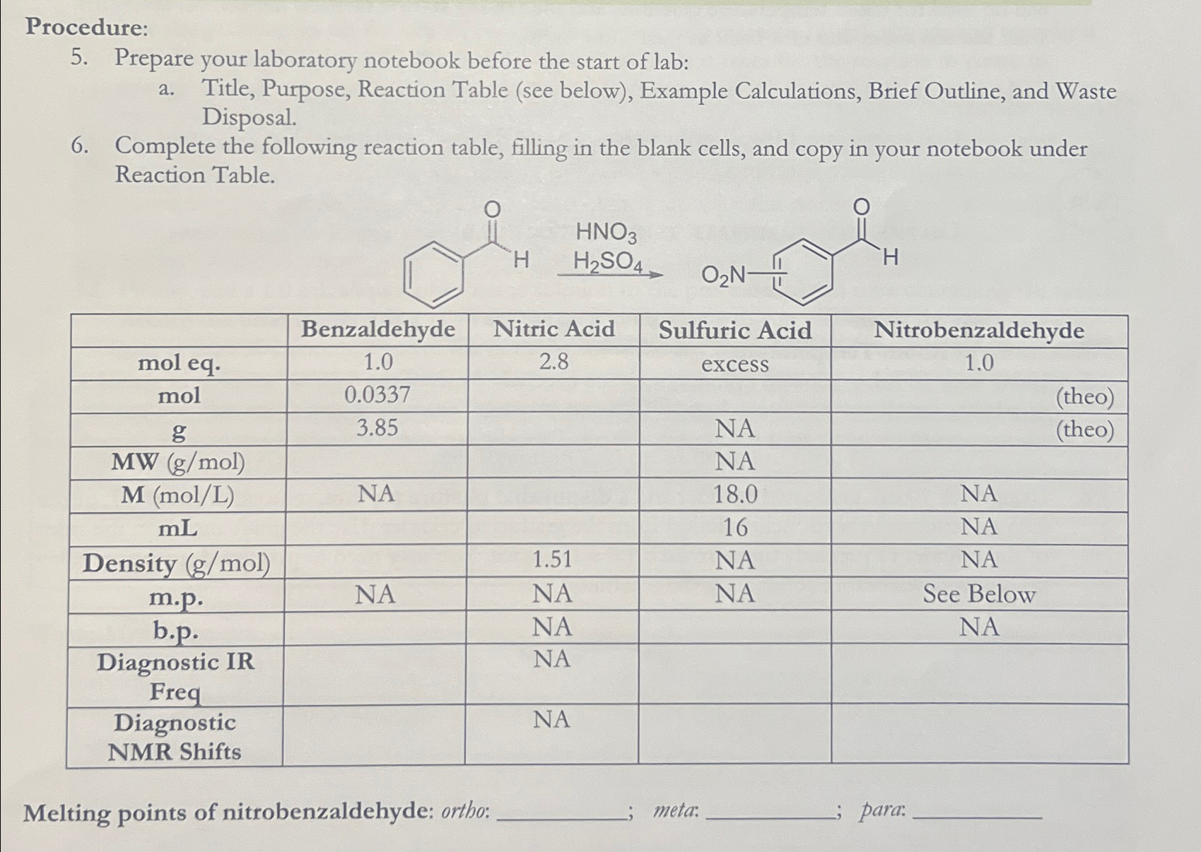 Solved Procedure:5. ﻿Prepare your laboratory notebook before | Chegg.com