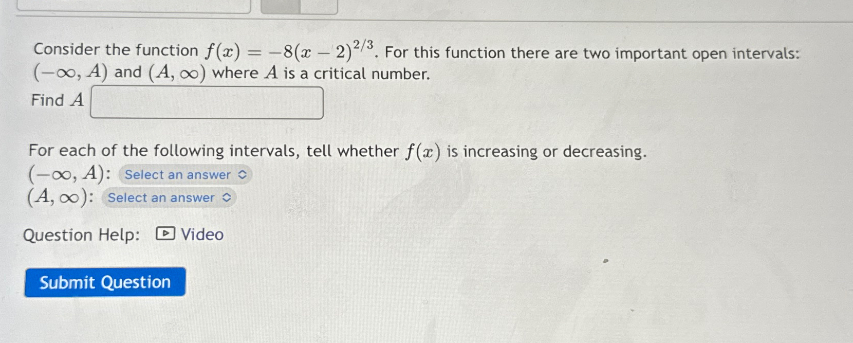 Solved Consider the function f(x)=-8(x-2)23. ﻿For this | Chegg.com
