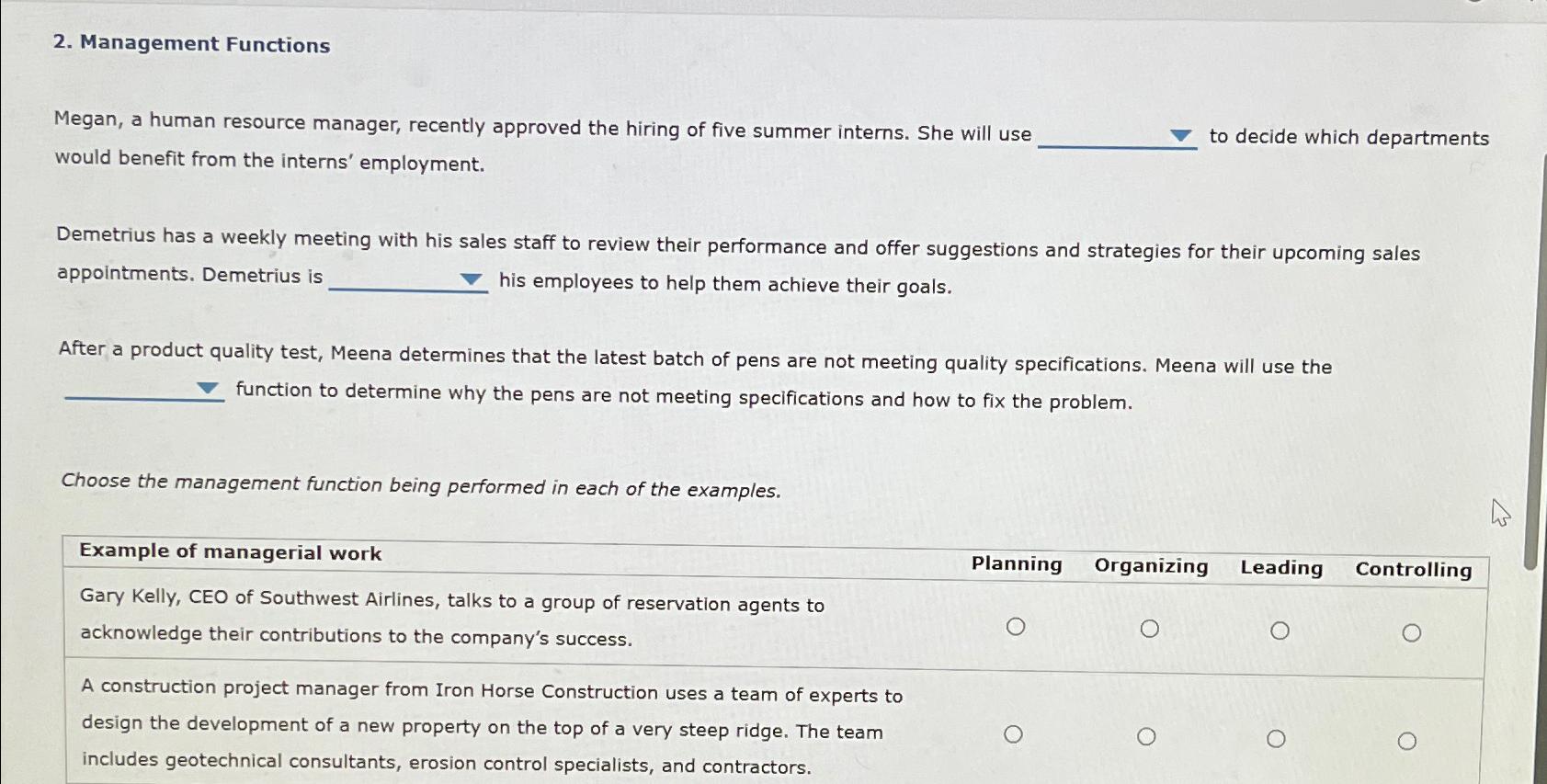 Solved Management FunctionsMegan, a human resource manager, | Chegg.com