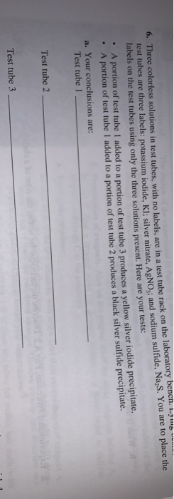 Solved hree colorless solutions in test tubes, with no | Chegg.com