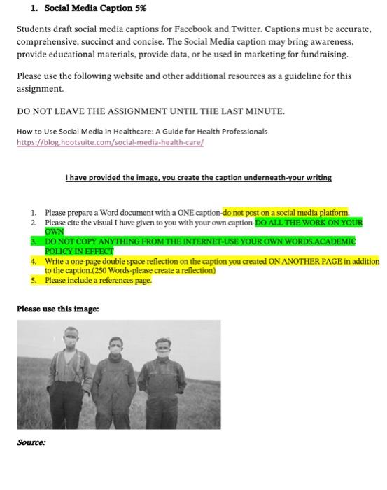 Students draft social media captions for Facebook and | Chegg.com