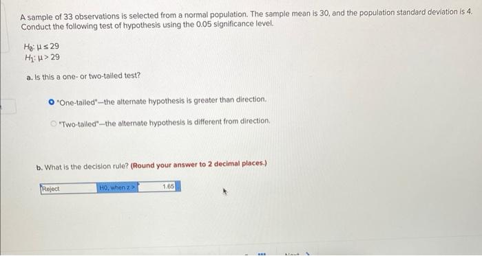 Solved A sample of 33 observations is selected from a normal | Chegg.com