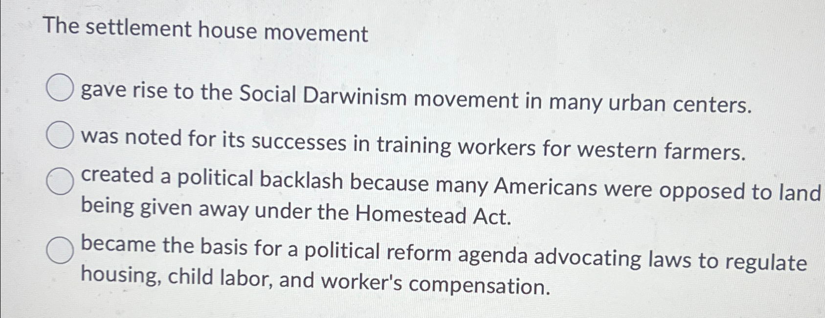 Solved The settlement house movementgave rise to the Social | Chegg.com