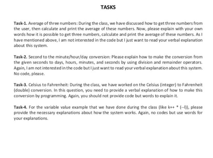 Solved TASKS Task-1. Average of three numbers: During the | Chegg.com