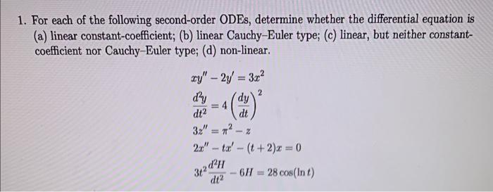 Solved For each of the following second-order ODEs, | Chegg.com