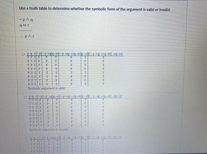 Solved Use A Truth Table To Determine Whether The Symbolic