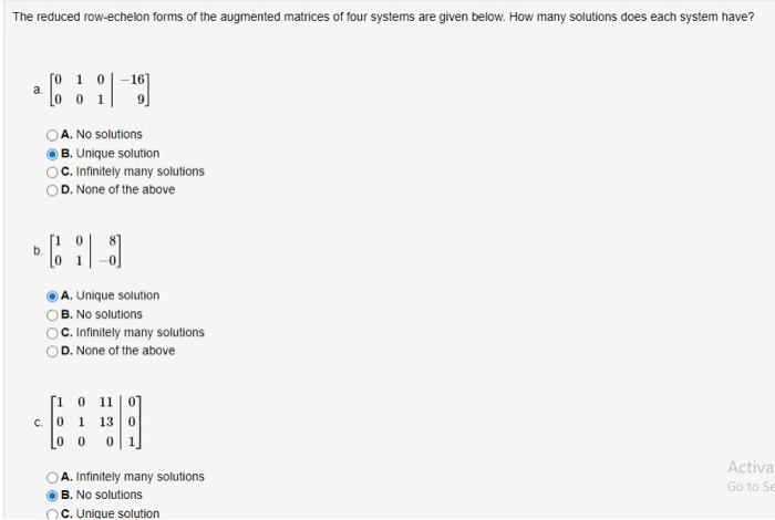 Solved For each system, determine whether it has a unique | Chegg.com