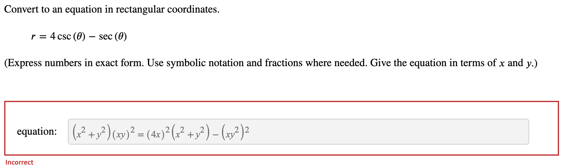 Solved Convert to an equation in rectangular | Chegg.com