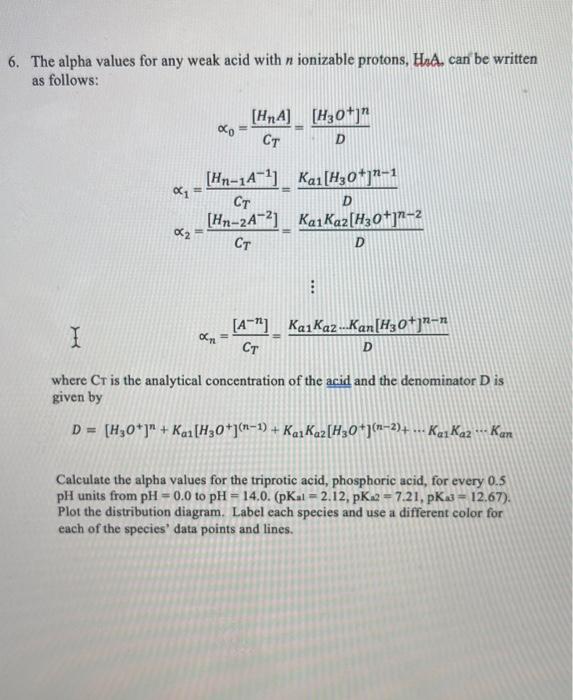 Solved The alpha values for any weak acid with n ionizable | Chegg.com