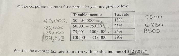 Solved 4) The corporate tax rates for a particular year are | Chegg.com