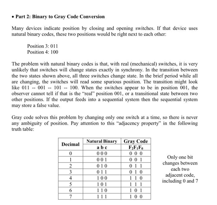 Solved - Part 2: Binary to Gray Code Conversion Many devices | Chegg.com