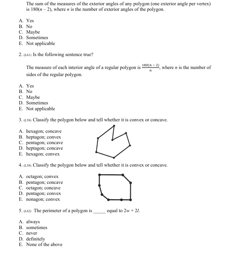 Solved The sum of the measures of the exterior angles of any | Chegg.com