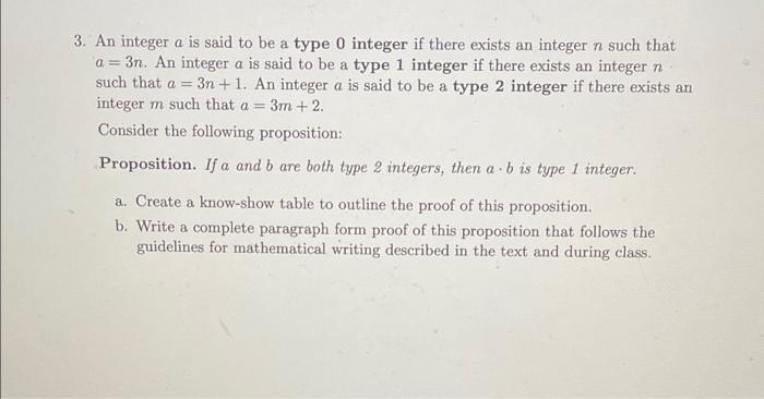 Solved 3 An Integer A Is Said To Be A Type 0 Integer If 