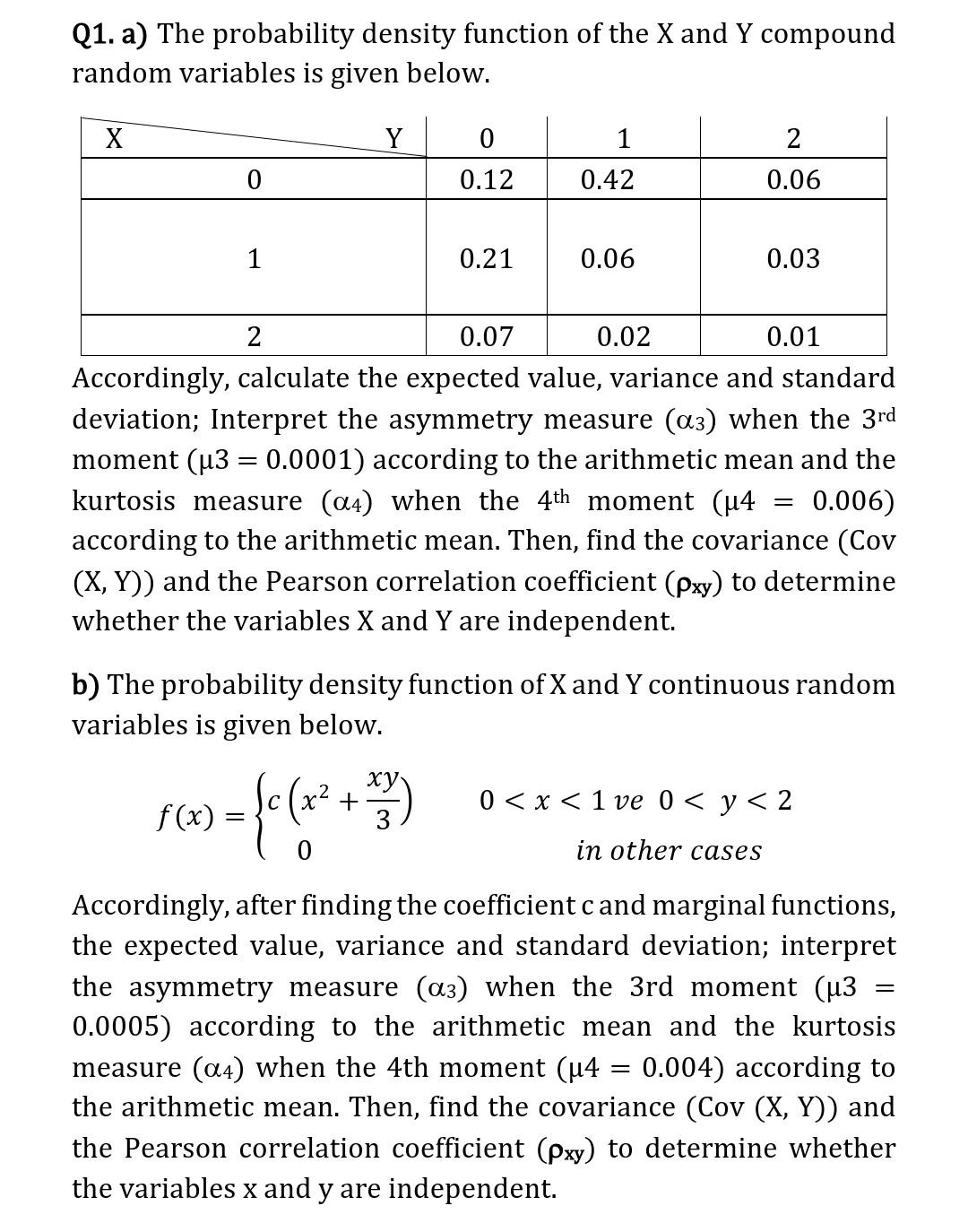 Solved Q1. a) The probability density function of the X and | Chegg.com