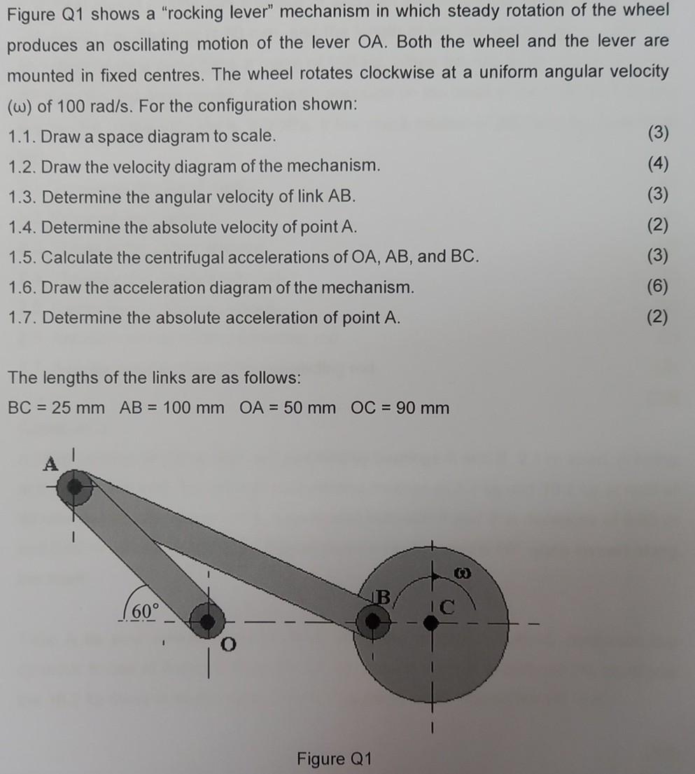Solved Figure Q1 shows a "rocking lever" mechanism in which | Chegg.com