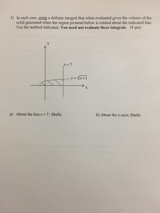 Solved 3) In each case, setup a definite integral that when | Chegg.com