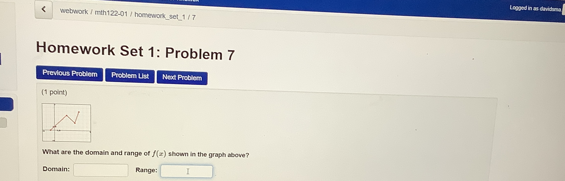 Solved webwork / ﻿mth122-01 / ﻿homework_set_1 / 7Logged in | Chegg.com