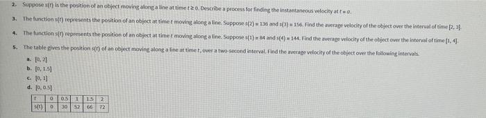Solved 2. Suppose is the position of an object moving along | Chegg.com