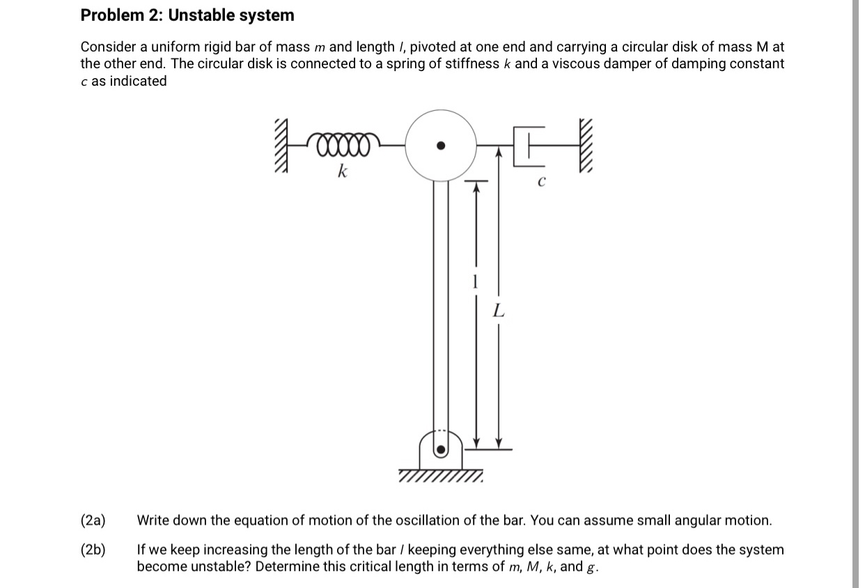 Problem 2: Unstable systemConsider a uniform rigid | Chegg.com