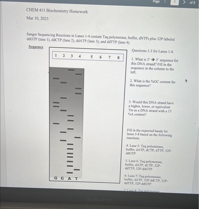Solved Sanger Sequencing Reactions in Lanes 1-4 contain Taq | Chegg.com