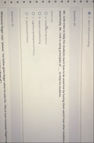 Solved D. ﻿warm and uncontrolling.Question 49Mr. ﻿Link tries | Chegg.com