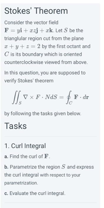 Solved Stokes' Theorem Consider the vector field | Chegg.com