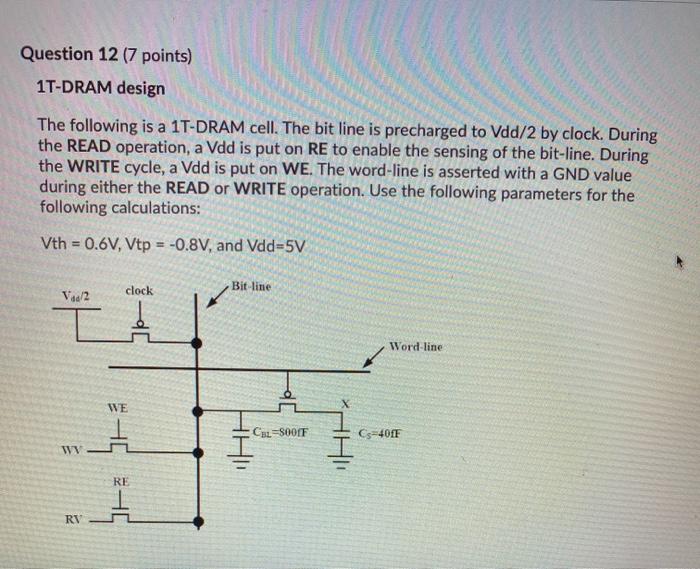 Solved Question 12 (7 points) 1T-DRAM design The following | Chegg.com