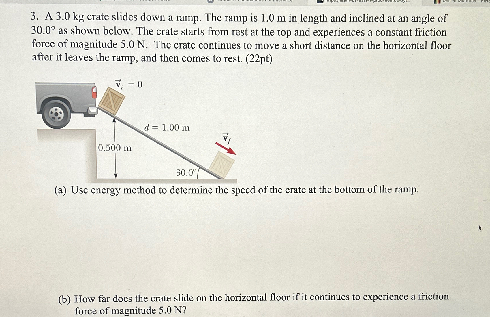Solved A 3.0kg ﻿crate slides down a ramp. The ramp is 1.0m | Chegg.com