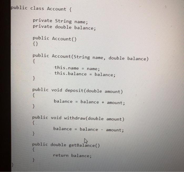 Solved (Programming problem 2) The Account.java (attached in | Chegg.com