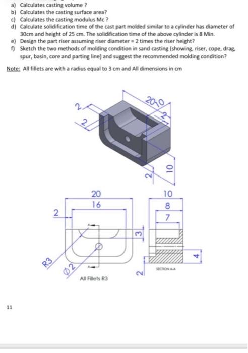 Solved a) Calculates casting volume ? b) Calculates the | Chegg.com