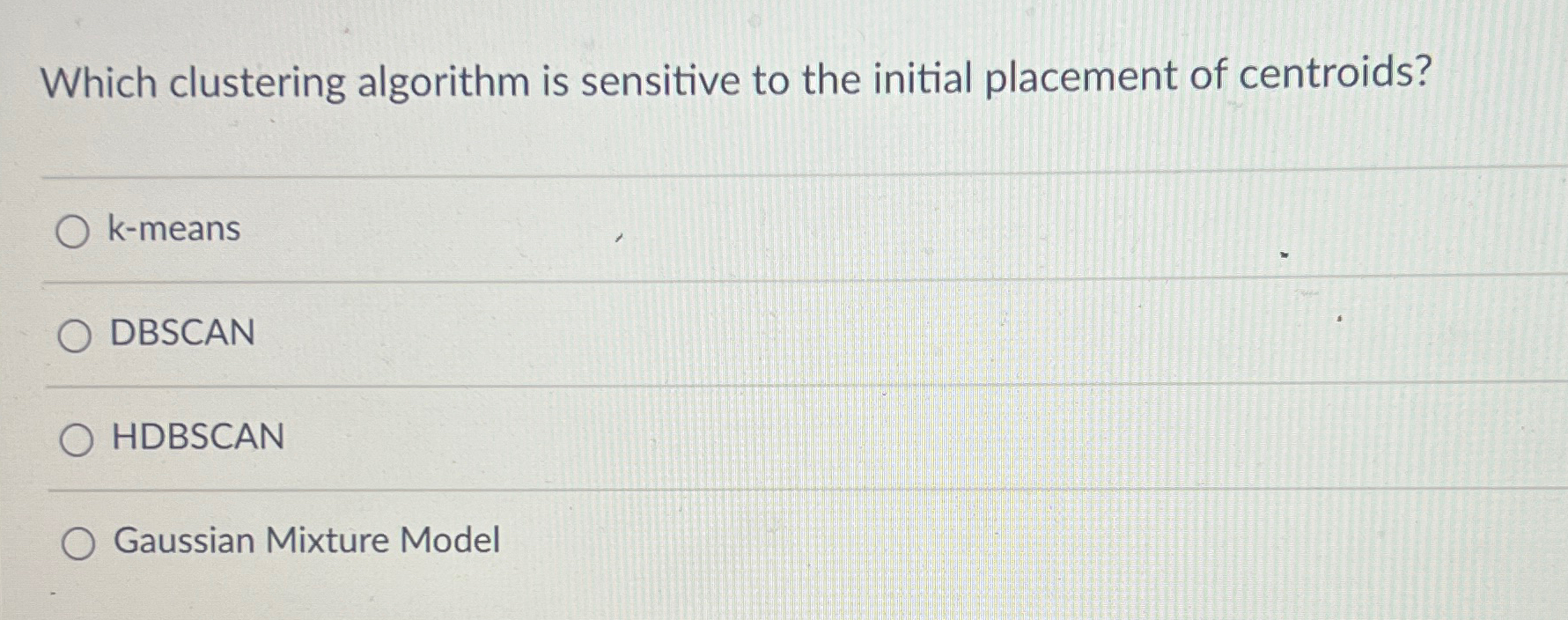 Solved Which clustering algorithm is sensitive to the | Chegg.com