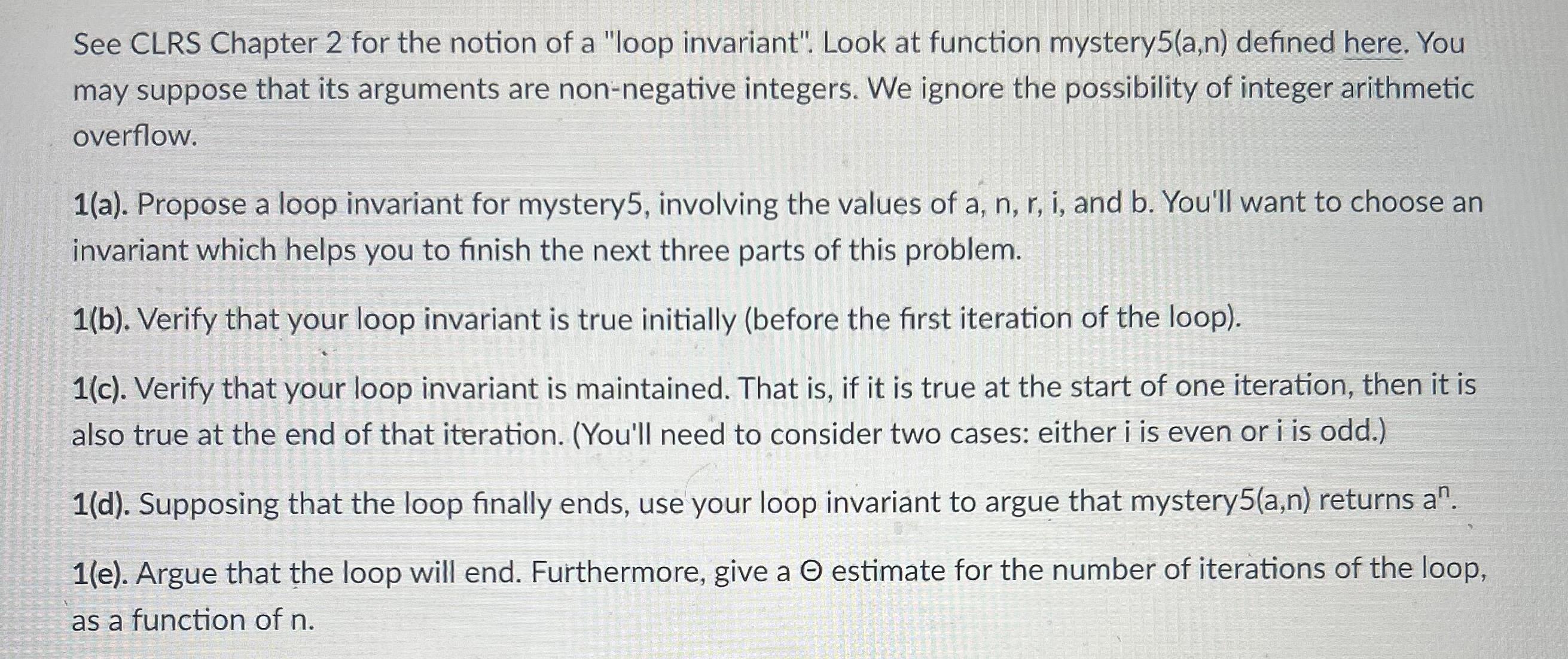 Solved See CLRS Chapter 2 ﻿for the notion of a "loop | Chegg.com