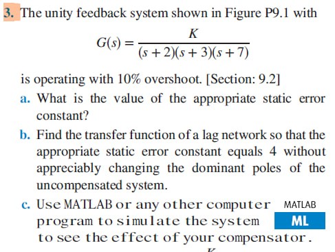 Solved The unity feedback system shown in ﻿Figure P9.1 | Chegg.com