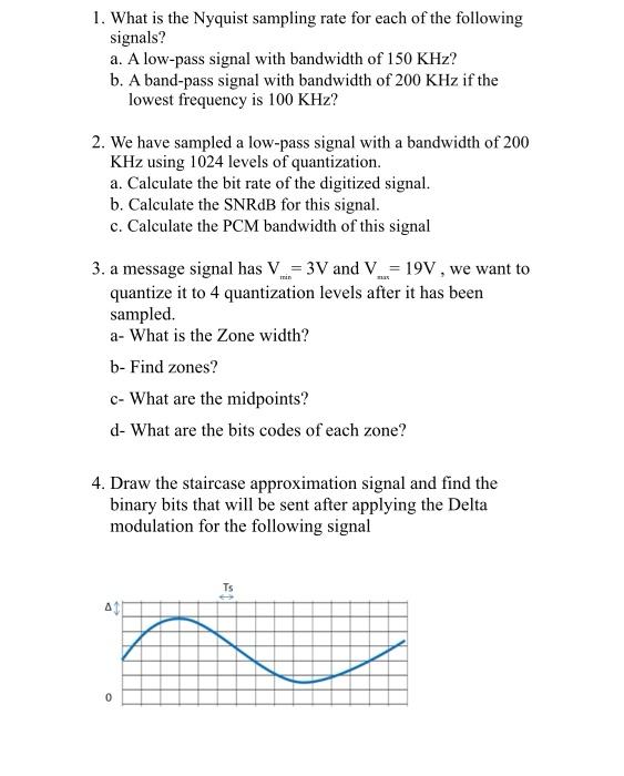 Solved 1. What is the Nyquist sampling rate for each of the | Chegg.com